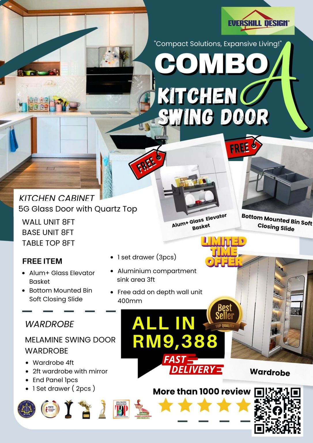COMBO A (Kitchen + Sliding Wardrobe) - Everskill Design
